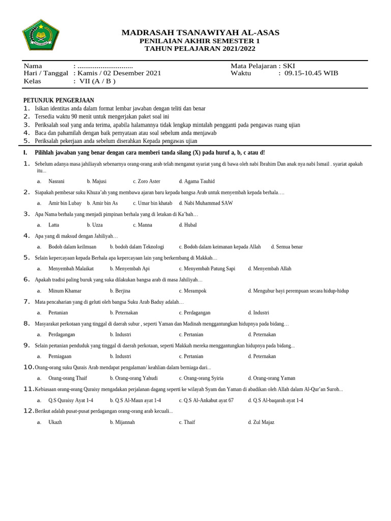 Soal SKI Kelas 7 | PDF