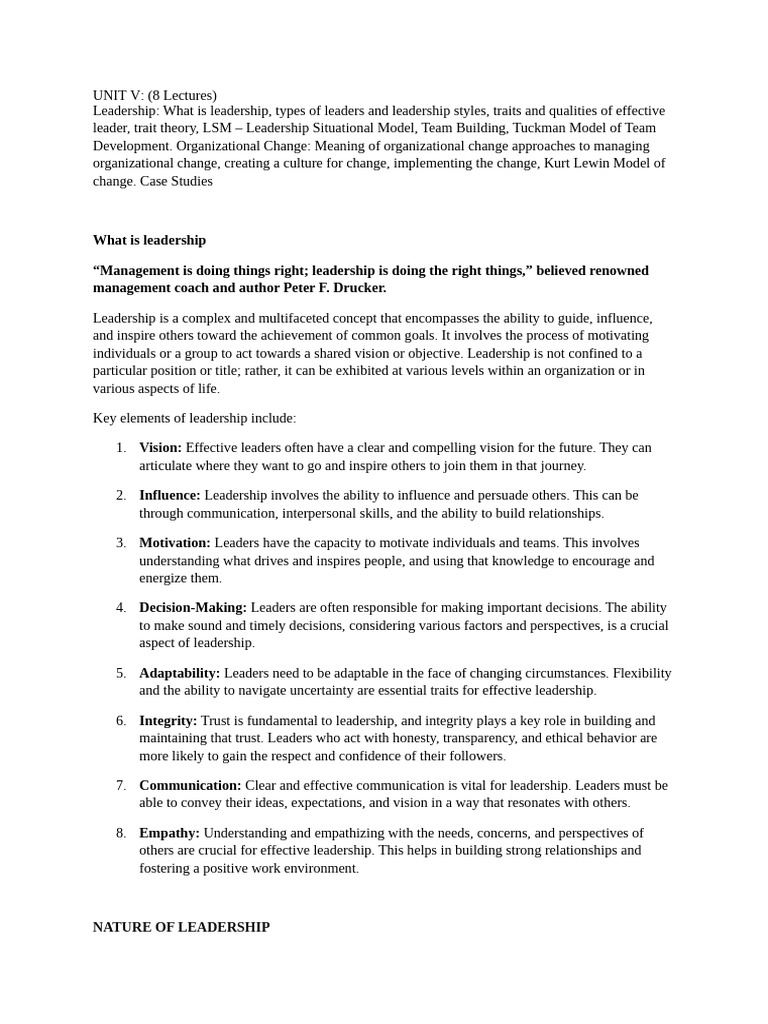 Unit 5 Notes MCOB | PDF | Leadership | Team Building