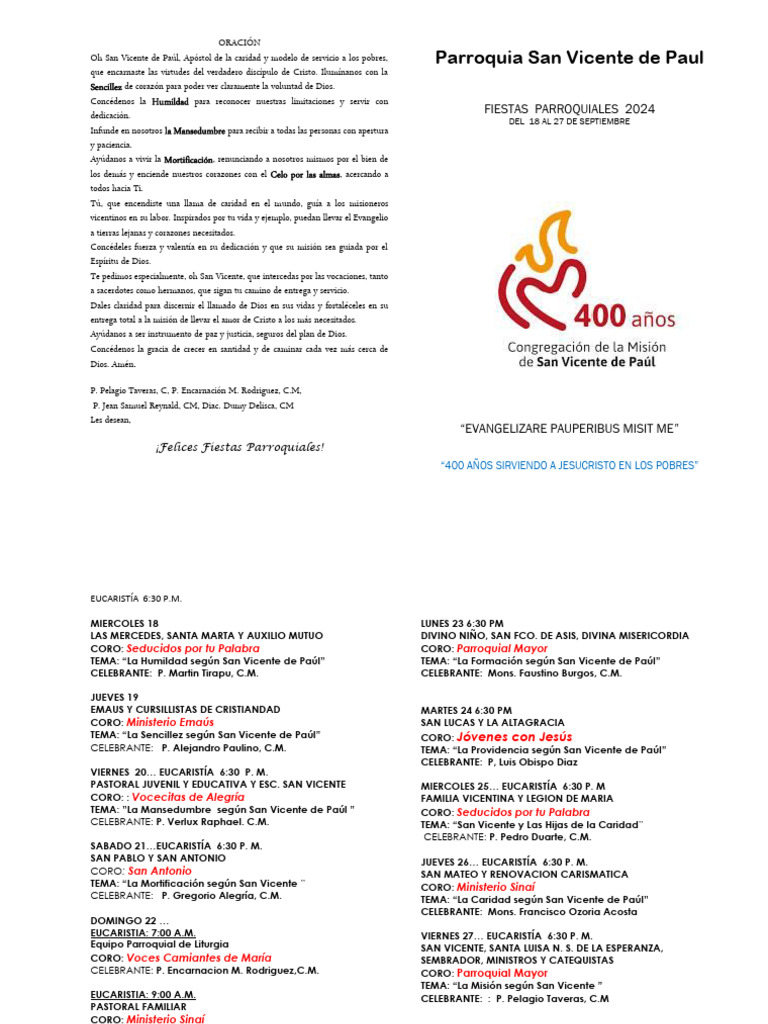 Fiestas Parroquiales SVP 2024 | PDF | Cristo (título) | eucaristía
