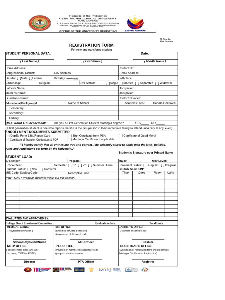 CTU Student Registration Form | PDF