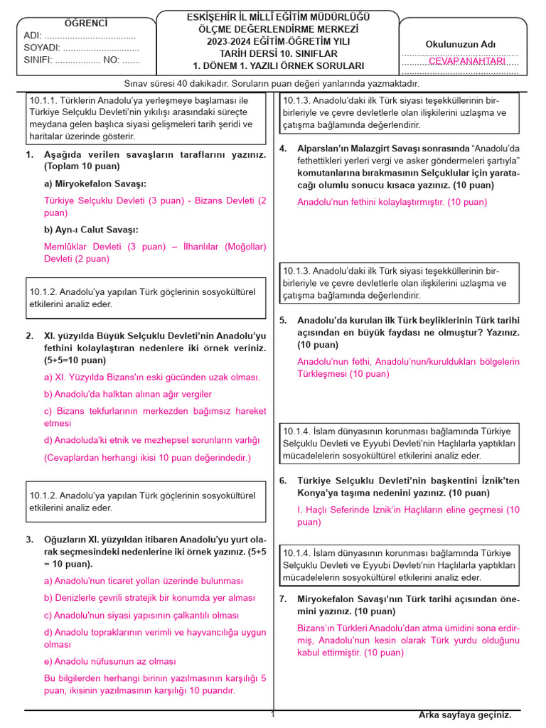 SYnYf Tarih 1-1 CVP | PDF