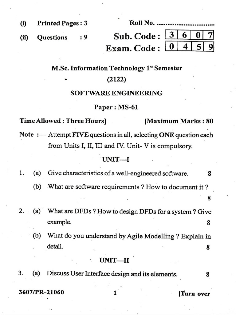 MSC - Information Technology - 1st Sem - MS-61 - Software Engineering ...
