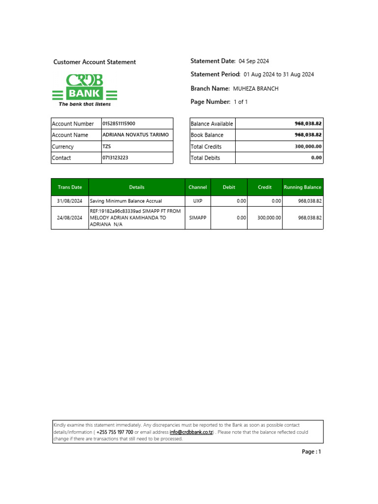 Customer Account Statement - TZ | PDF