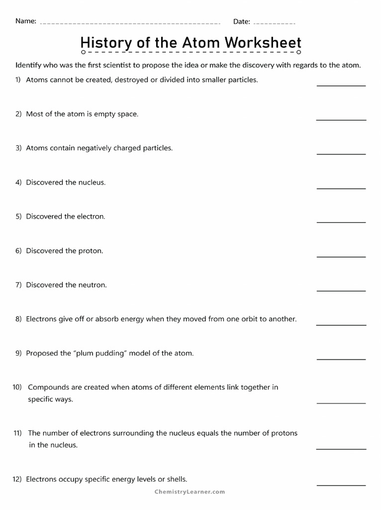 History of The Atom Worksheet With Answers | PDF