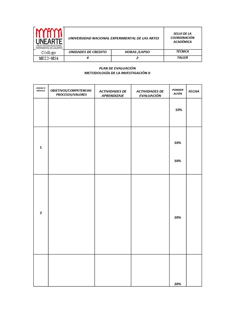 Plan de Evaluación MET INV II | PDF | Evaluación | Conocimiento