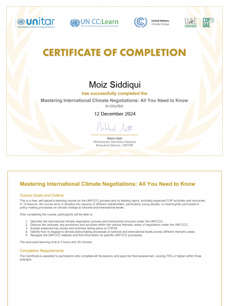Mastering International Climate Negotiations Certificate | PDF