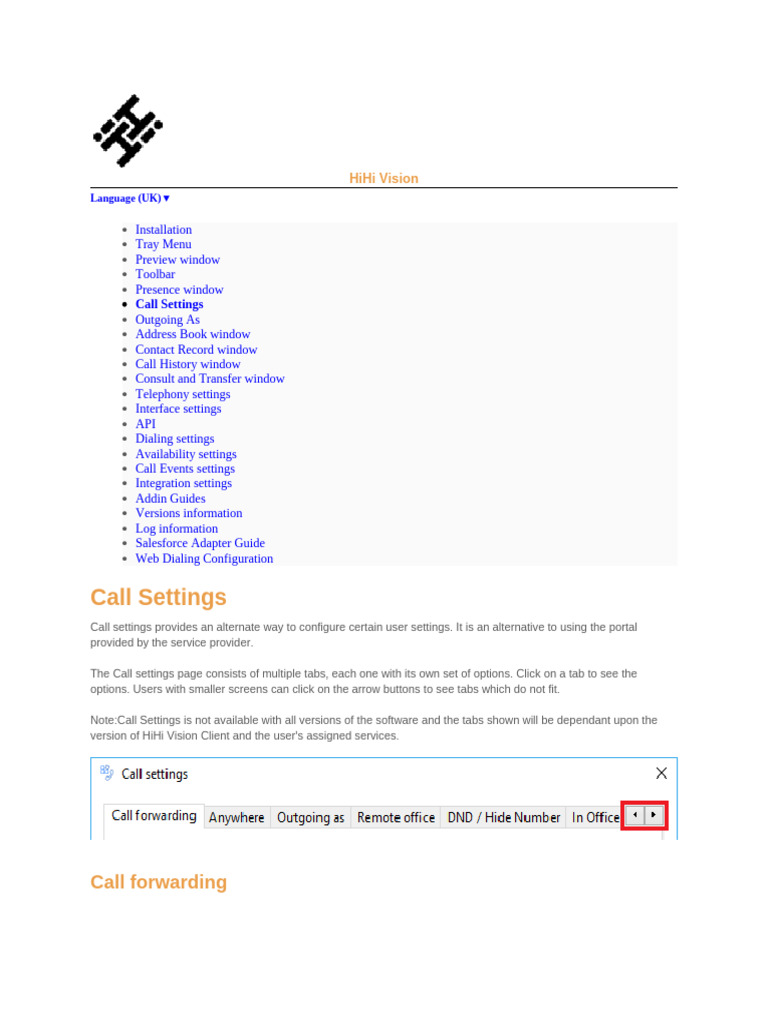 HiHi Vision Call Settings Guide | PDF