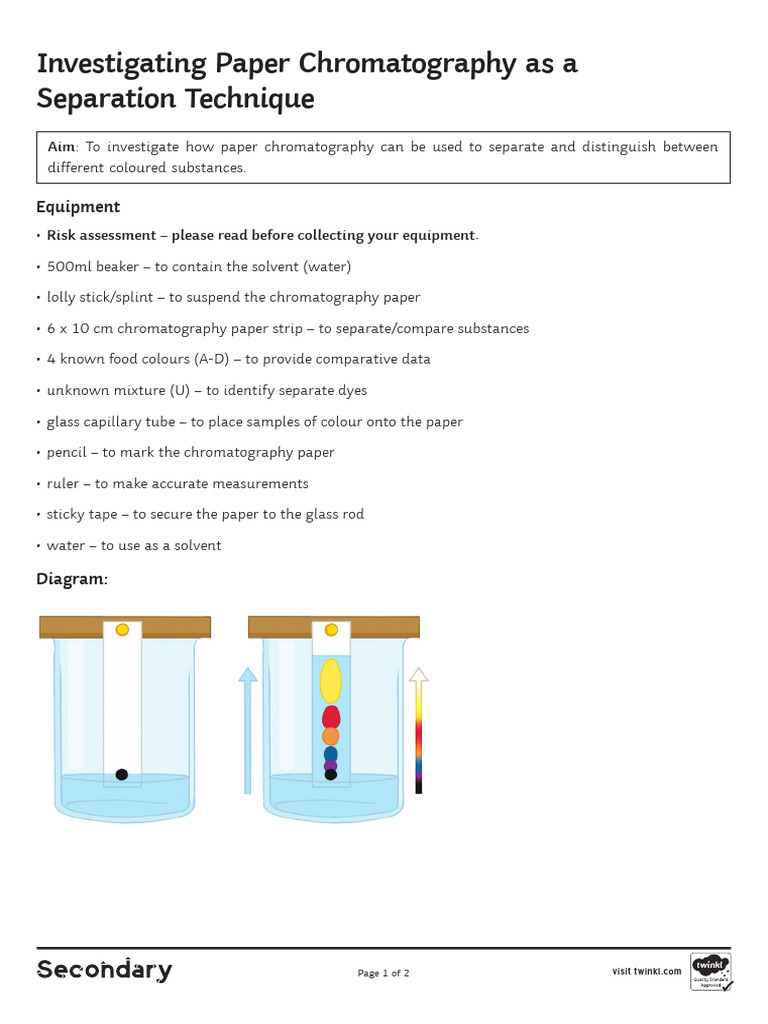Investigating Paper Chromatography Pupil Instructions | PDF ...