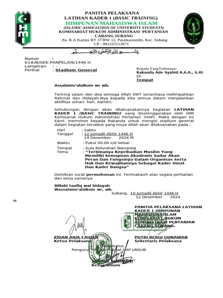 Surat Permohonan Stadium General Rakanda Ade Syahid | PDF