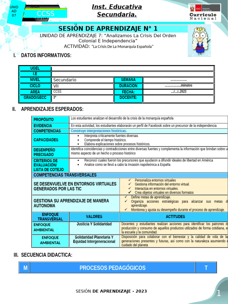 Sesion CCSS 3° Sec-Semana 01 Uni 7 | PDF | Evaluación | Aprendizaje