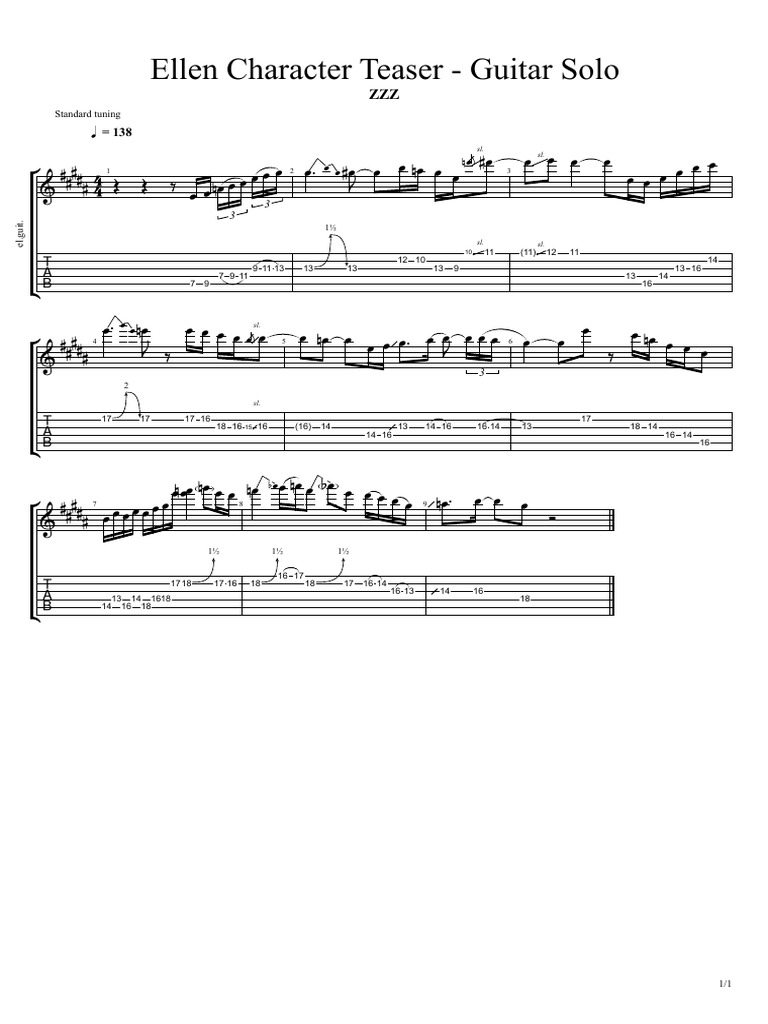 Ellen Guitar Solo Teaser Sheet | PDF | Necked Lutes | Character Encoding