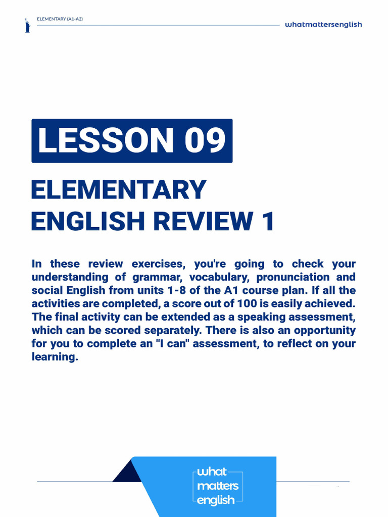 Lesson 9 - Elementary English Review 1 (Student Worksheet) | PDF