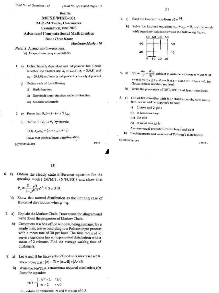 Mcse Mse 101 Advanced Computational Mathematics Jun 2023 | PDF