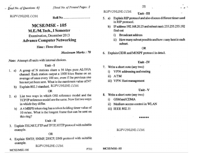 Mcse 105 Advance Computer Network Dec 2013 | PDF