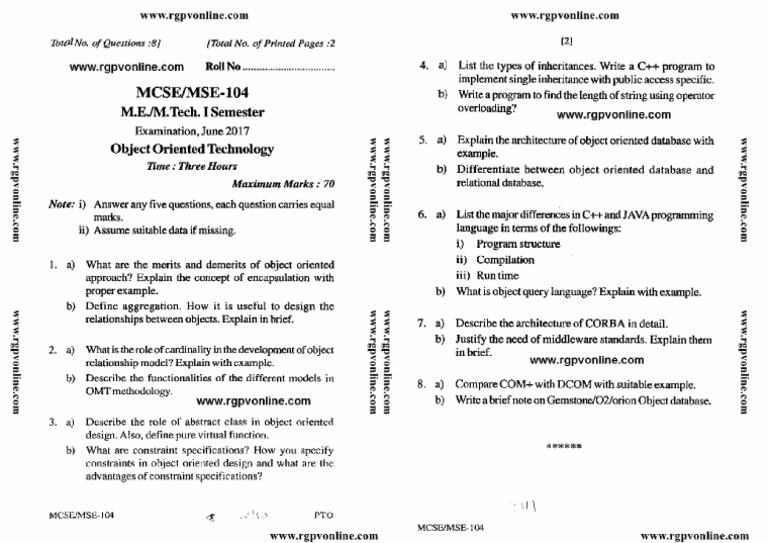 Mcse 104 Object Oriented Technology Jun 2017 | PDF
