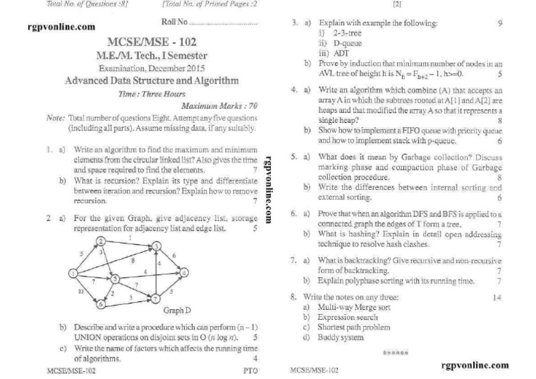 Mcse 102 Advanced Data Structure and Algorithm Dec 2015 | PDF