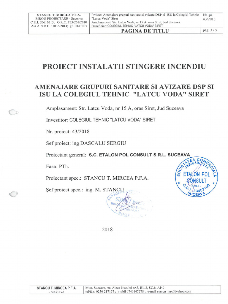 Proiect Instalatii Stingere Incendiu | PDF