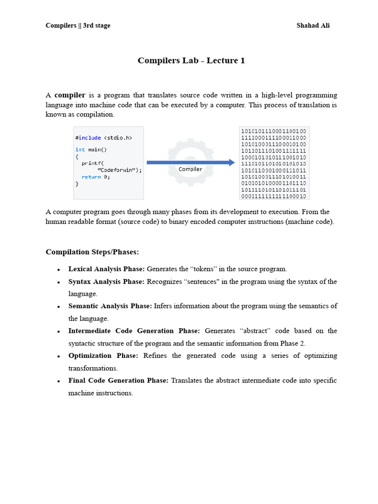 Compilers Lab - Lecture 1 | PDF | Compiler | Computer Program Compilers Lab - Lecture 1 | PDF | Compiler | Computer Program