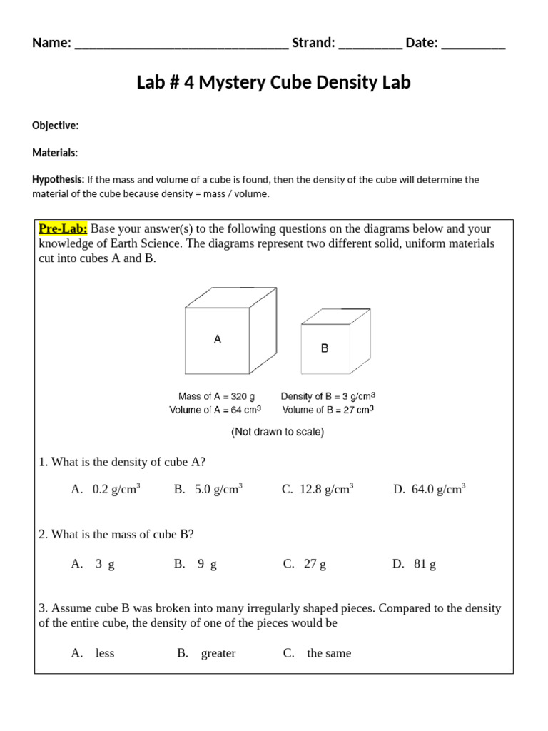 Lab4MysteryCubeDensityLab-1 | PDF