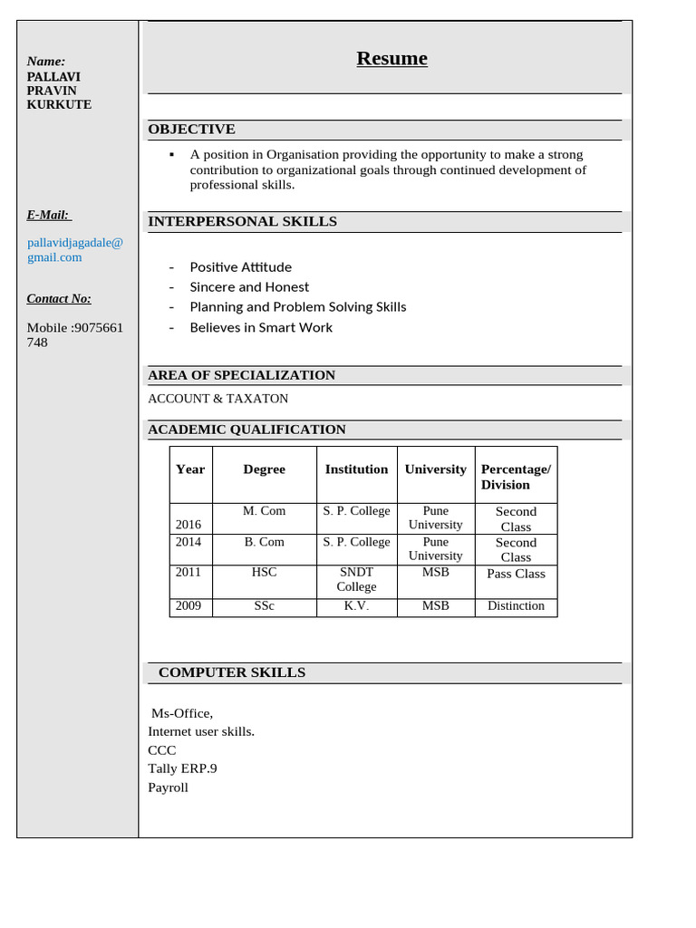 Resume of Pallavi Kurkute - Accounting Expert | PDF