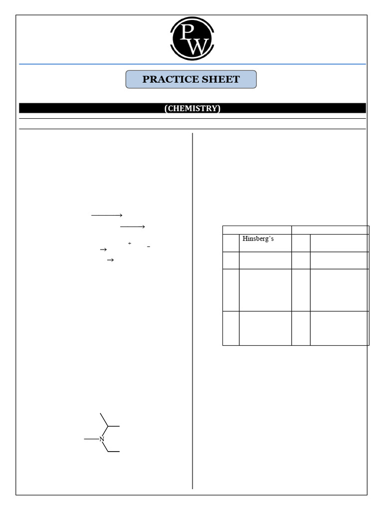 Amines _ Practice Sheet | PDF | Amine | Hydrogen Compounds