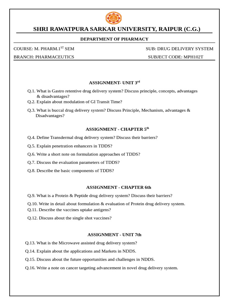 M. Pharm 1st Sem Drug Delivery Systems Notes | PDF