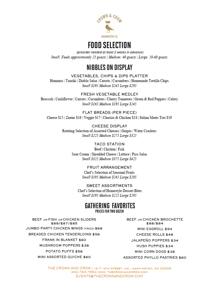 The Crown and Crow events food offerings | PDF | Foods | Vegetables