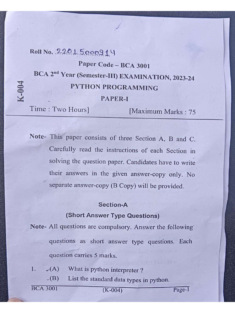 Python 2023-24 Paper | PDF