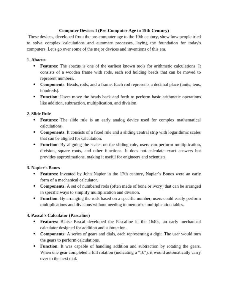 Vnincomputer Devices I (Pre-Computer Age To 19th Century) | PDF ...