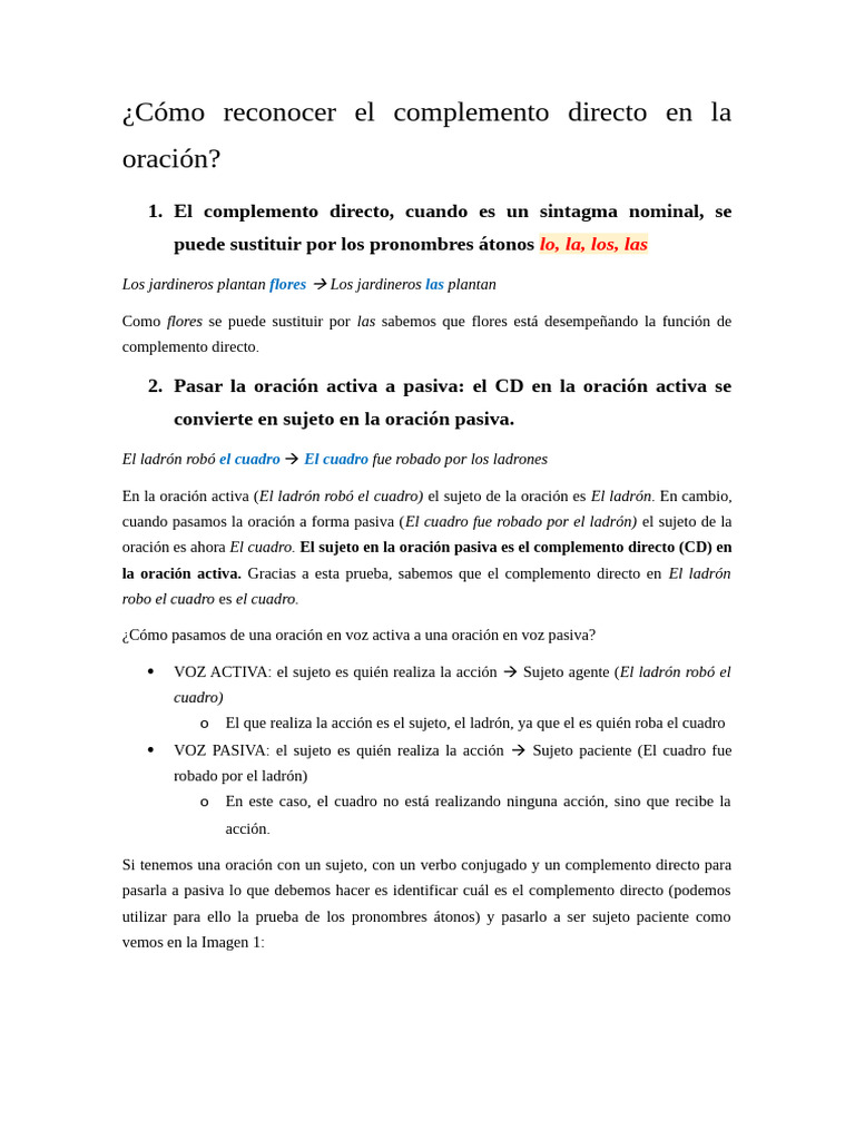 Cómo identificar el complemento directo | PDF | Verbo | Asunto (gramática)