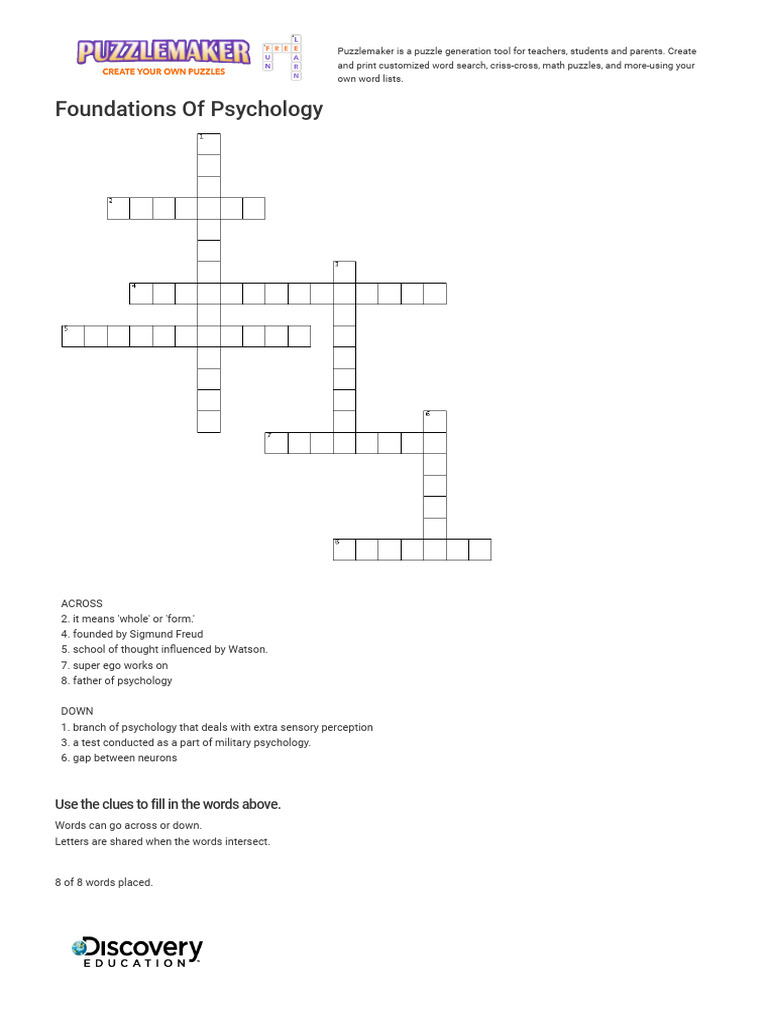 Criss Cross Puzzle - Discovery Education Puzzlemaker | PDF