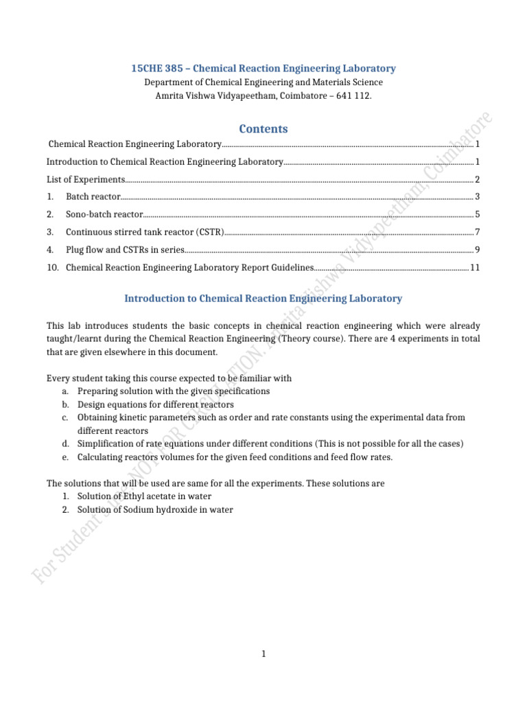 CRE Lab Manual Pending Lab | PDF | Chemical Reactor | Sodium Hydroxide