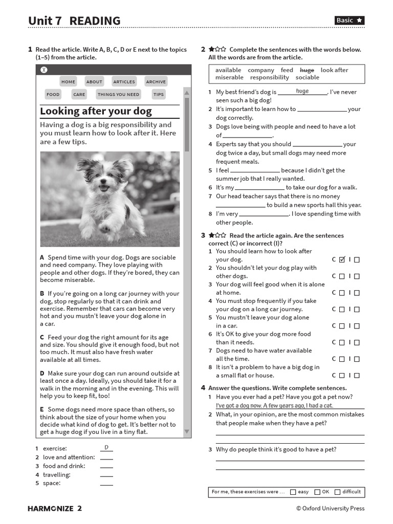 Harmonize_2_TRM_Reading_Unit_7_worksheets | PDF | Dogs | Pet