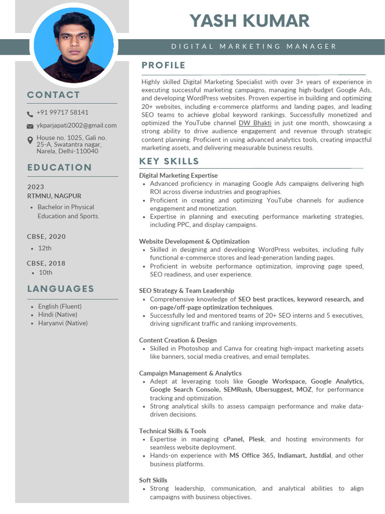 Yash CV | PDF | Search Engine Optimization | Digital Marketing