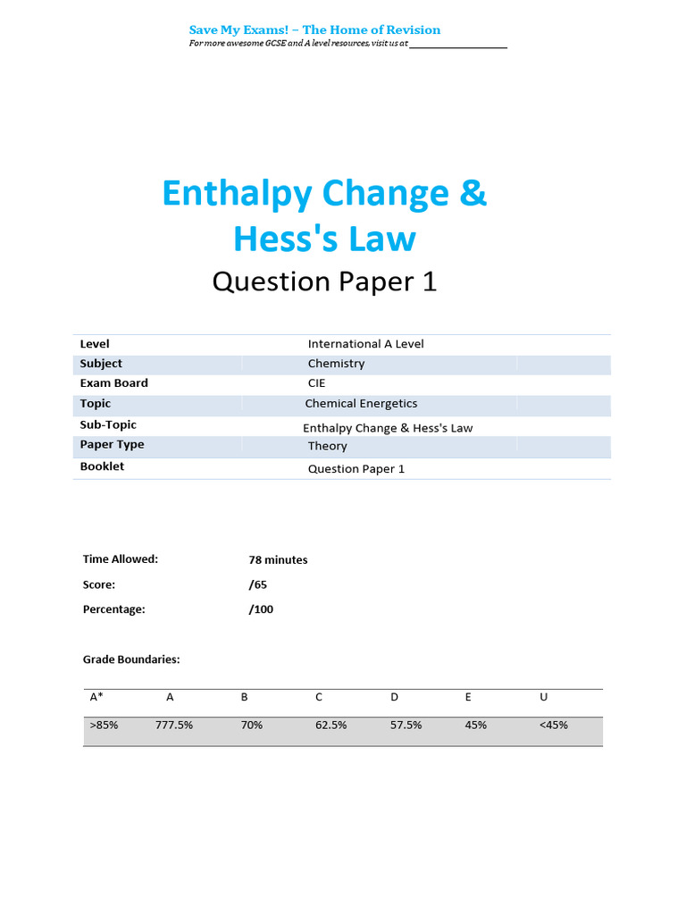 8.1-Enthalpy Change Hesss Law-Theory - Ial-Cie-Chemistry - QP | PDF ...