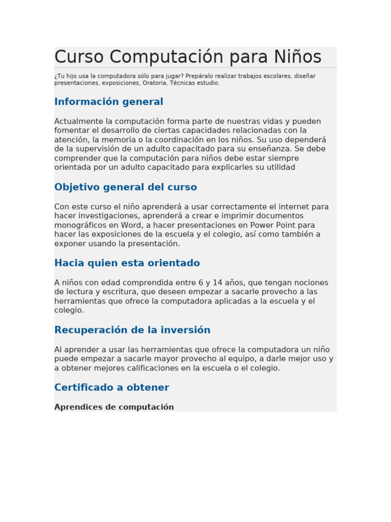 Curso Computación para Niños | PDF | Archivo de computadora | Microsoft PowerPoint
