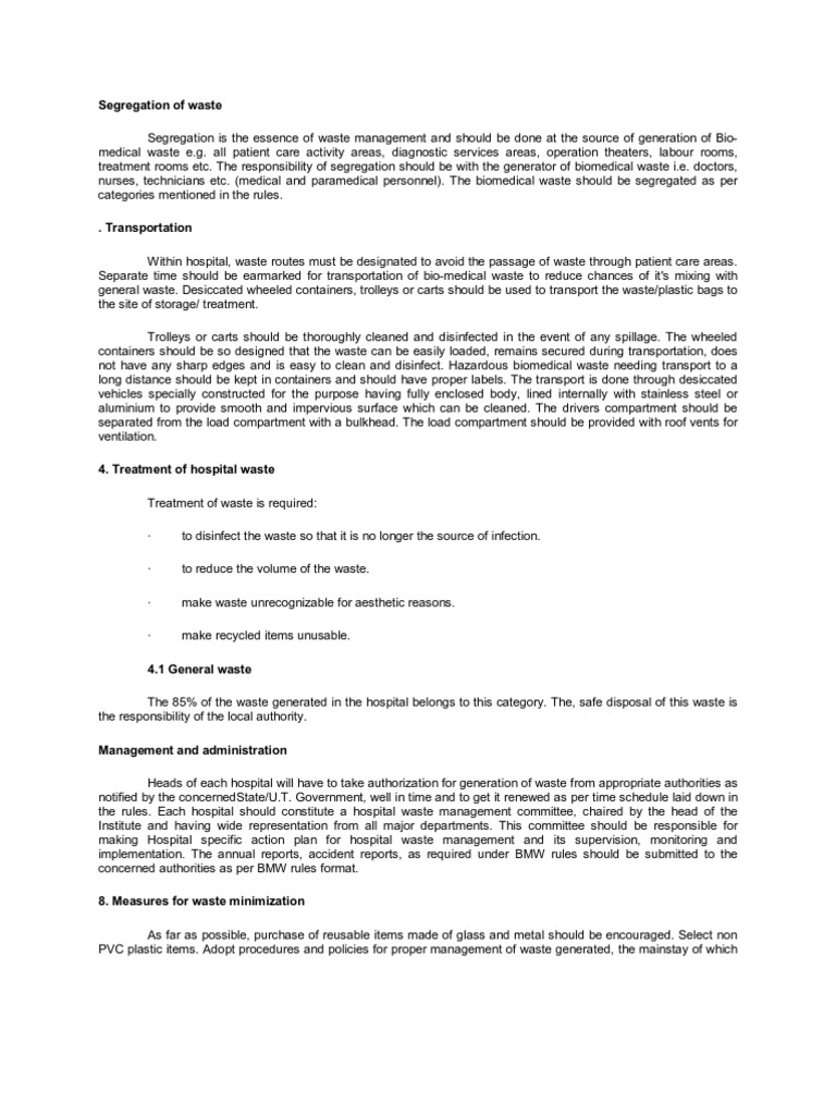 Hospital Waste Segregation Guide | PDF | Waste Management | Landfill