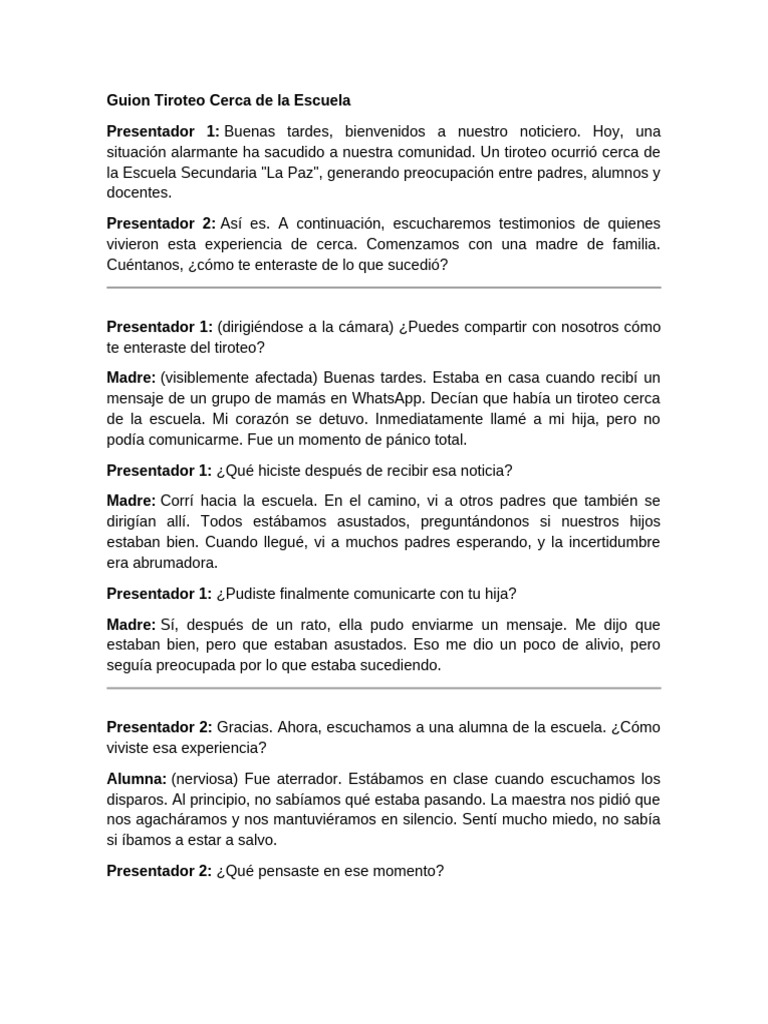 Tiroteo Cerca de Escuela: Testimonios y Respuesta | PDF