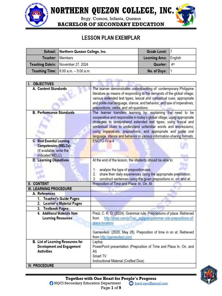 LESSON-PLAN-FINAL-DRAFT | PDF | Learning | Lesson Plan