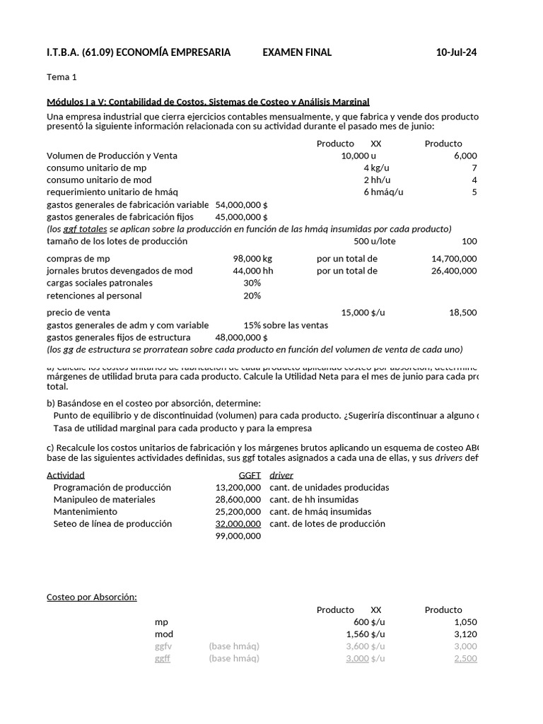 EE Final 10-07-2024 (Mód I Al V y VI Al VIII) (Enunciados y Resolución) | PDF | Business ...