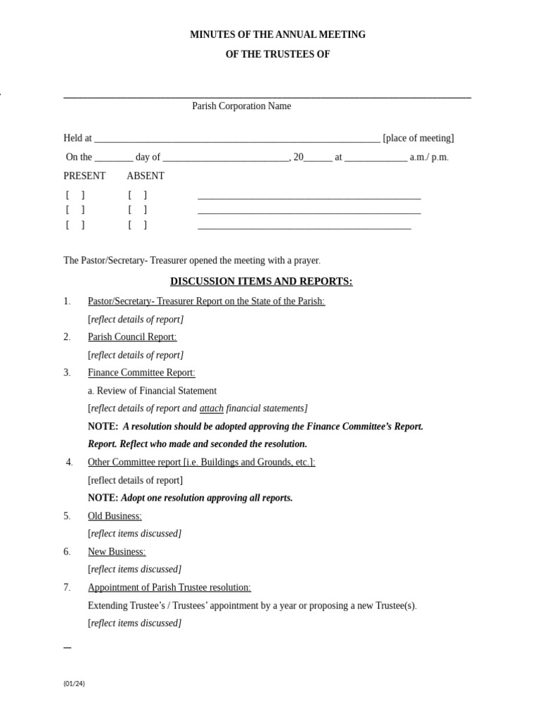Annual Trustee Meeting Minutes Template | PDF