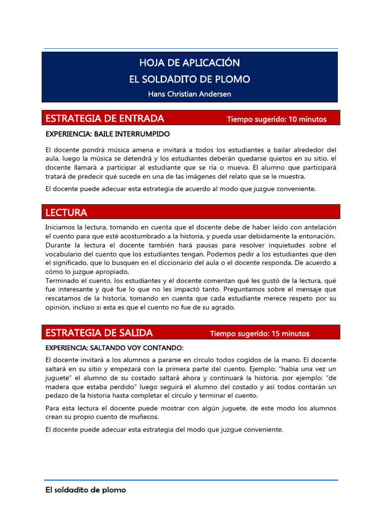 El soldadito de plomo: Cuento y actividades | PDF