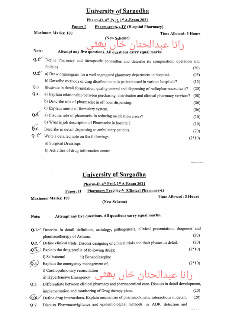 Pharm D 4th Prof 1st Annual 2021 | PDF