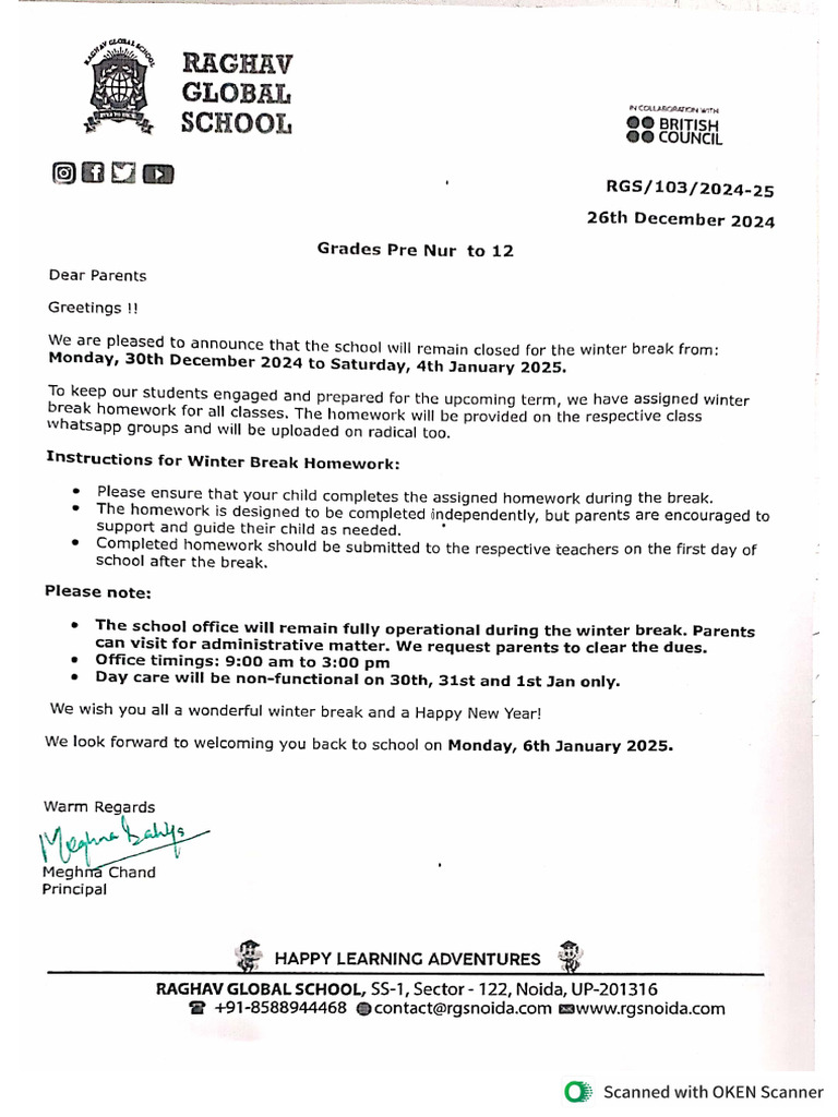 Circular 103 Winter Break - 241226 - 155936 | PDF