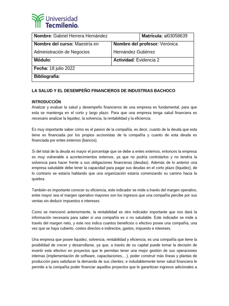 Evidencia 2 GHH | PDF | Contabilidad | Liquidez de mercado