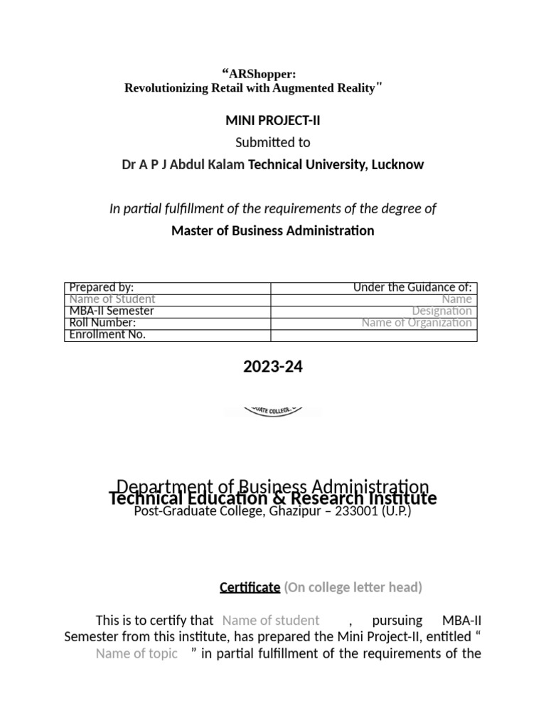 MINI PROJECT -II 2024 FORMAT FRONT PAGE CERTIFICATE DECLARATION | PDF | Augmented Reality ...