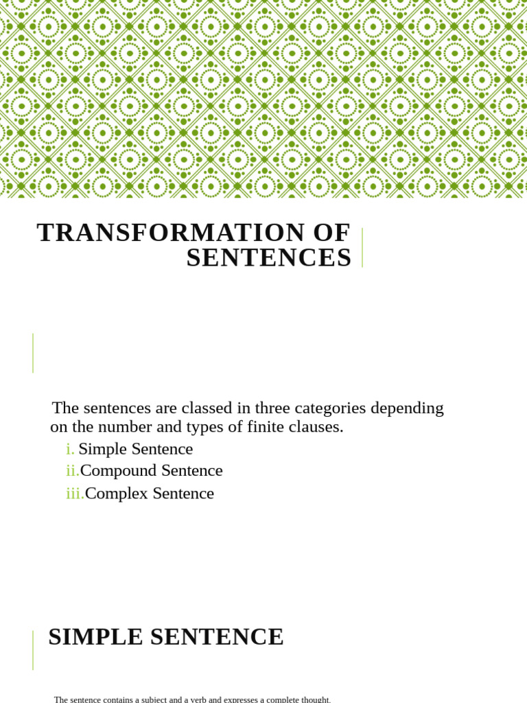 transformation of sentences | PDF | Subject (Grammar) | Clause