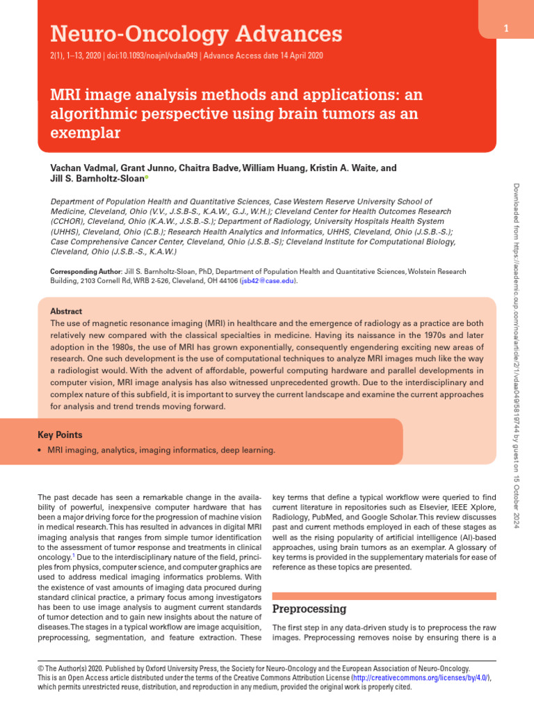 3 - MRI Image Analysis Methods and Applications An Algorithmic Perspective Using Brain Tumors As ...