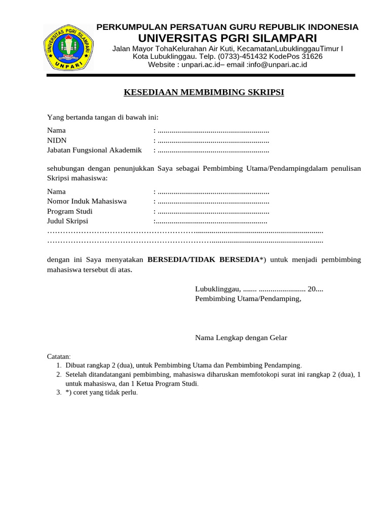 Kesediaan Membimbing Skripsi | PDF