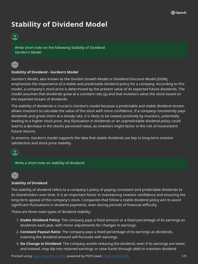 Stability of Dividend Model | PDF | Dividend | Working Capital